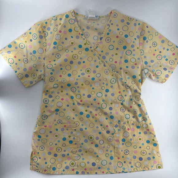 SB Scrubs | Tops | Womens Yellow Polka Dot Scrub Top | Poshmark